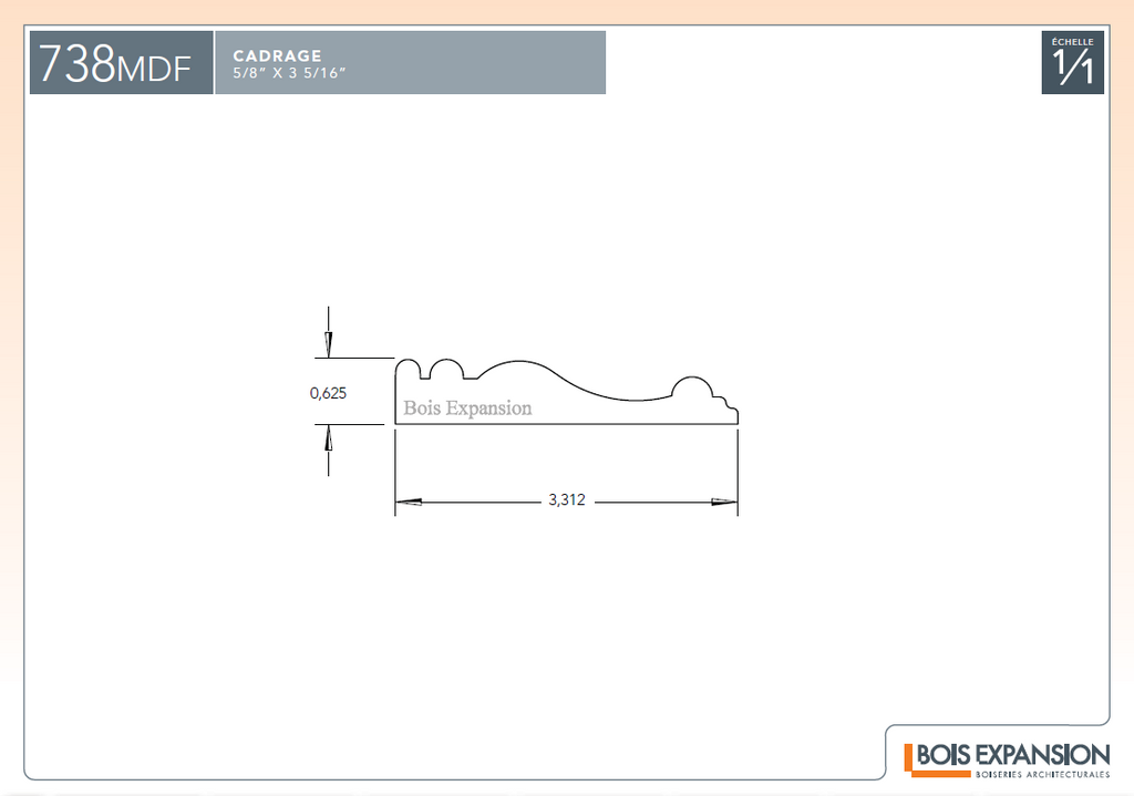 Cimaise en MDF 5/8 x 3-1/4 | 738R Embossé – Bois Expansion
